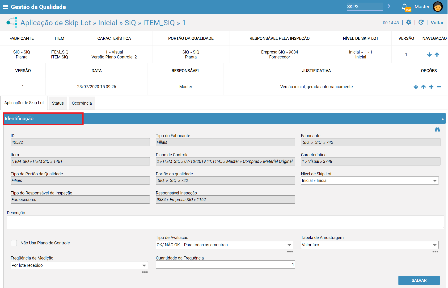 Identificação do Skip Lot - Aplicação – SIQ Systems