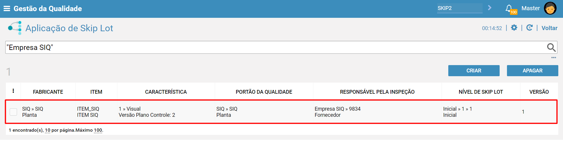 Criar e Apagar Skip Lot - Aplicação ou Versões – SIQ Systems