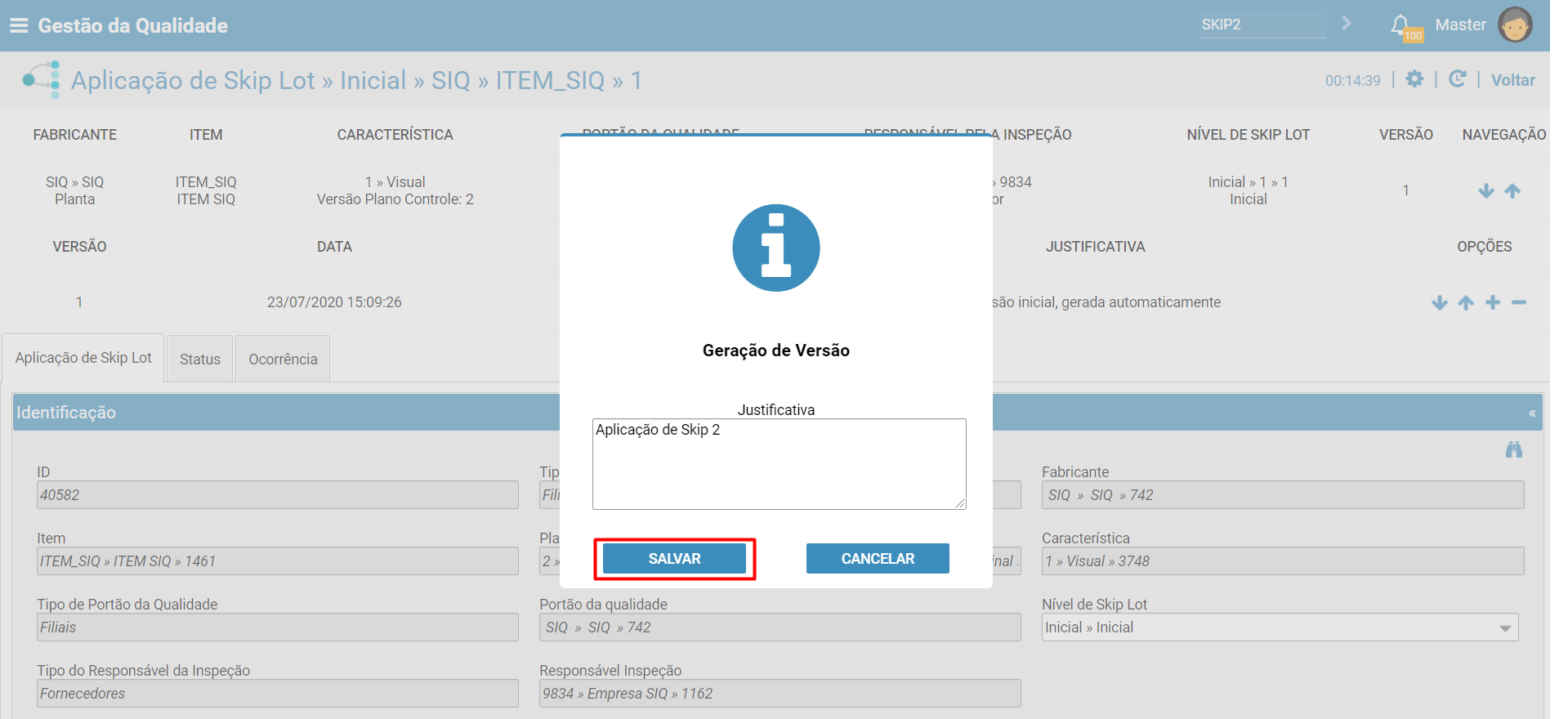 Criar e Apagar Skip Lot - Aplicação ou Versões – SIQ Systems