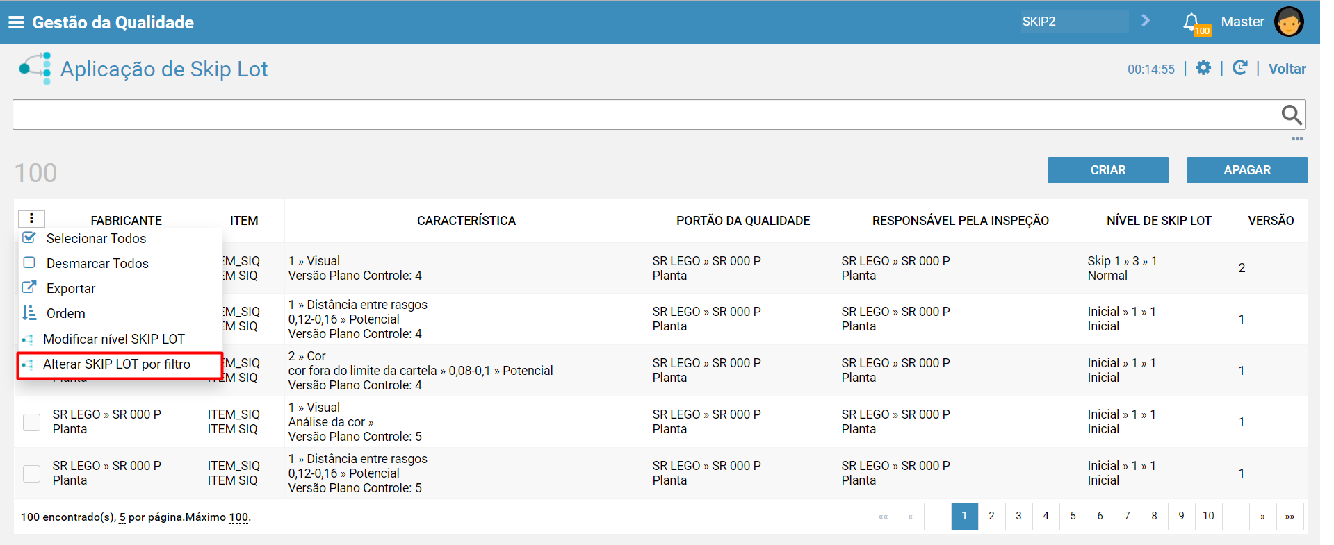 Recursos Adicionais do Skip Lot - Aplicação (Mais opções) – SIQ Systems