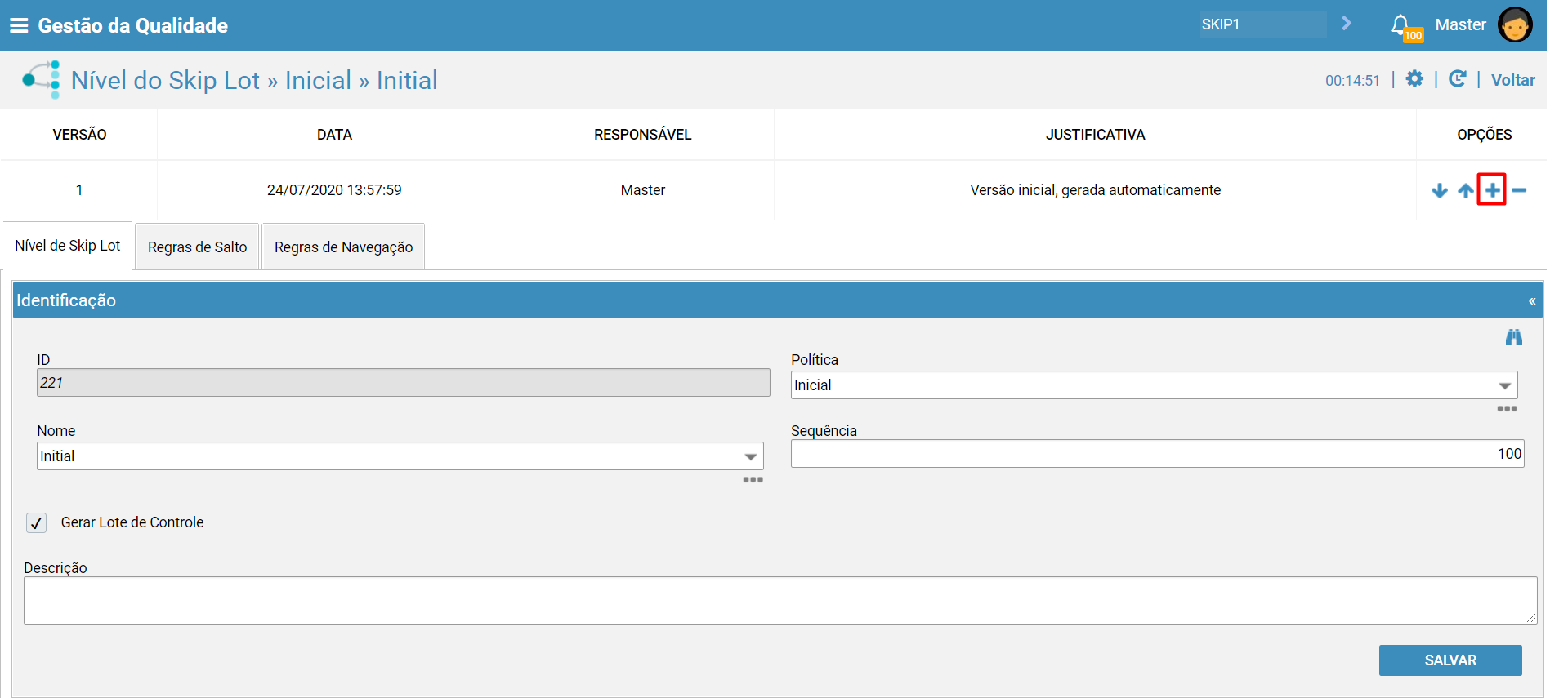 Criar e Apagar Skip Lot - Política ou Versões – SIQ Systems