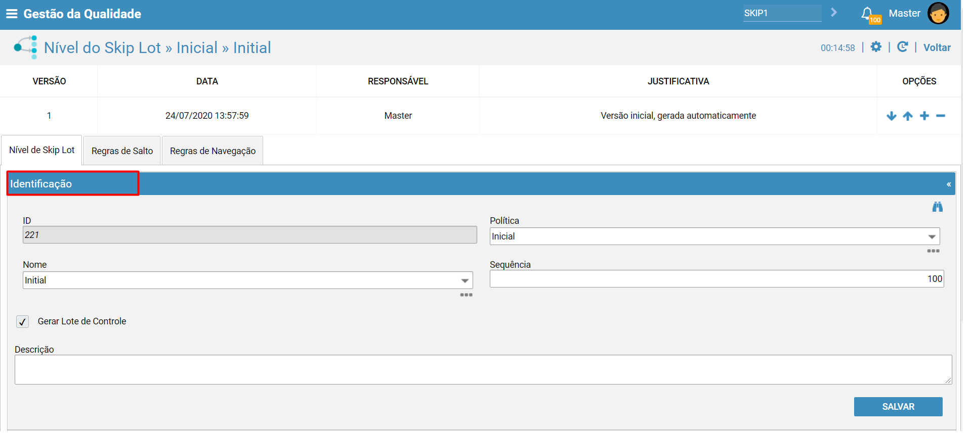 Identificação e Fluxo de Aprovação do Skip Lot - Política – SIQ Systems