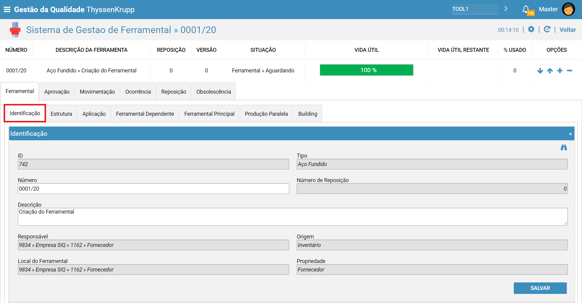 Identificação do Ferramental – SIQ Systems
